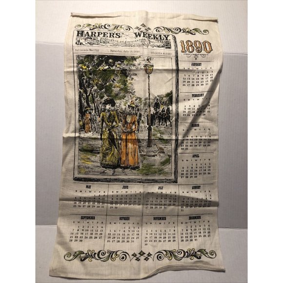 Accents | Vintage Harpers Weekly 189 Calendar Wall Hanging Linen Dish ...